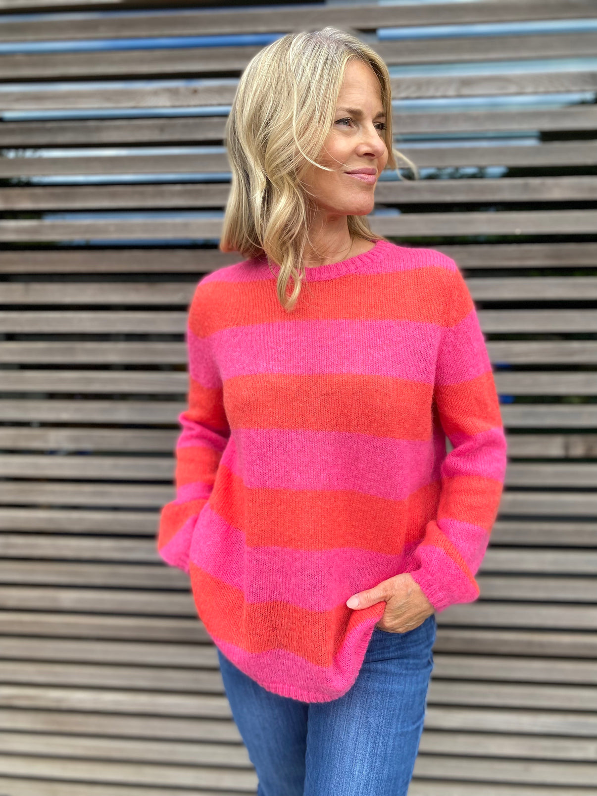 Colourful Striped Jumper, Lightweight Knitwear Orange,Blue,Pink,Green ...